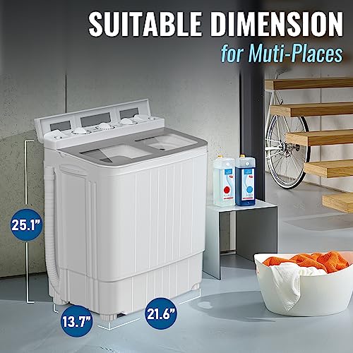 Superday Portable Washer and Dryer, 17.6LBS Small Washing Machine and Spin Dryer Combo, Compact Mini Twin Tub Washing Machine for Apartment, Dorms, RV, Camping, Laundry, College Rooms, Grey