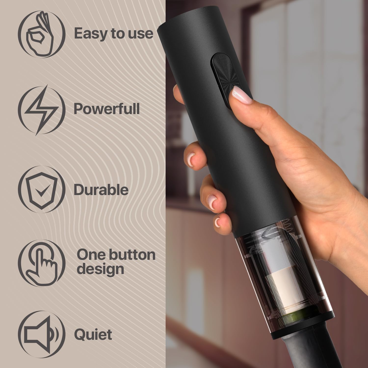 HotFrost Electric Wine Opener β Wine Bottle Opener Kit with Foil Cutter, Wine Aerator, Vacuum Stopper β Battery-Operated Corkscrew Wine Opener β Cordless Automatic Wine Opener β Birthday Wine Gift Set