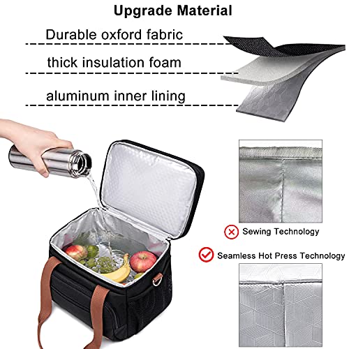 Weitars Lunch Bag For Women Men-Dual Compartment Large Lunch Box For Men Adult Lunch Box For Nurse Office Working Picnic Hiking (15L, Black/kahki)