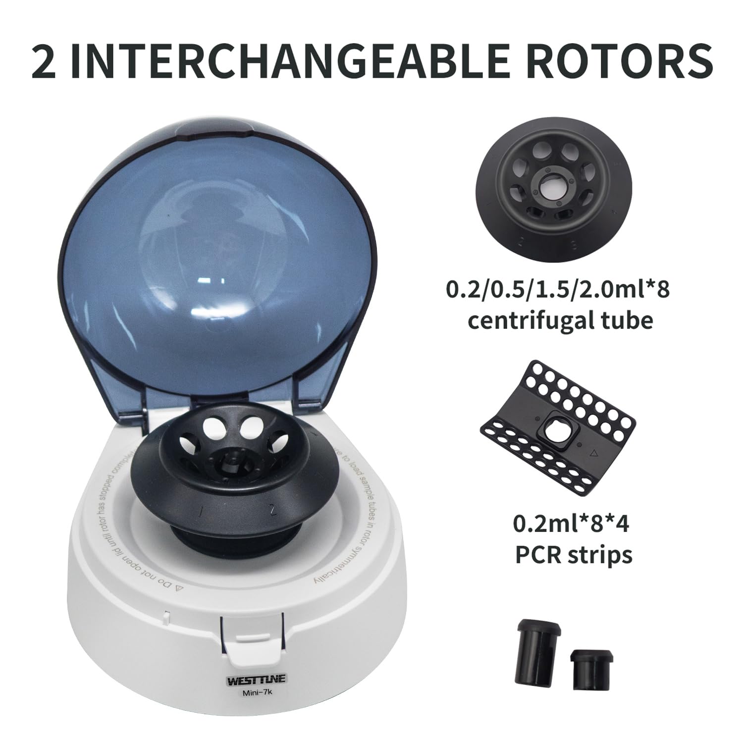 WEST TUNE 7000 RPM Microcentrifuge,Lab Benchtop Centrifuge.Mini Centrifuge Machine with Low Noise,2 Rotors for 0.2/0.5/1.5/2ml Centrifuge Tubes and PCR Strips