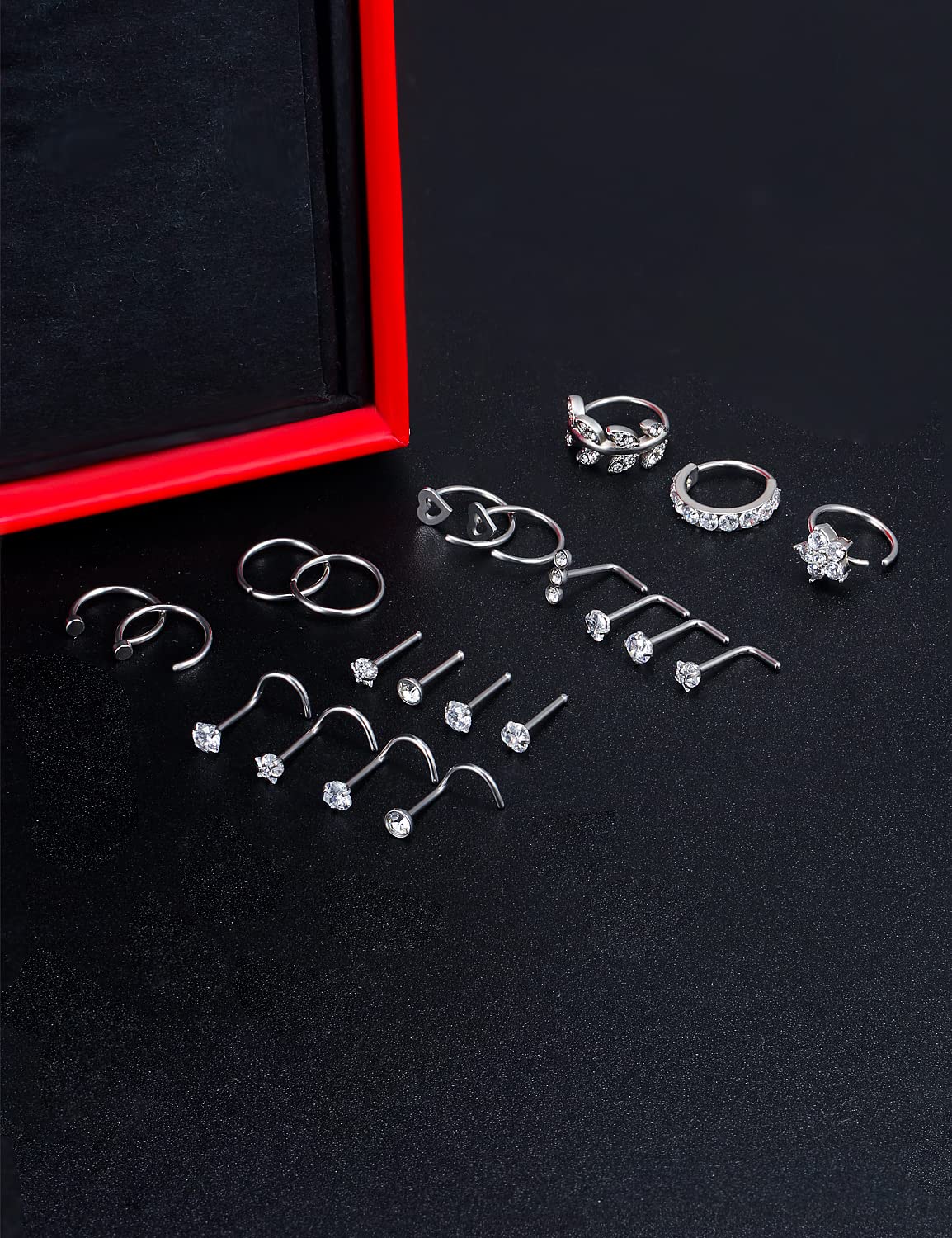 Hoeudjo 20G Nose Rings for Women Surgical Steel Nose Piercing Jewelry Hoop Nose Ring L Shaped Nose Studs Screw for Men