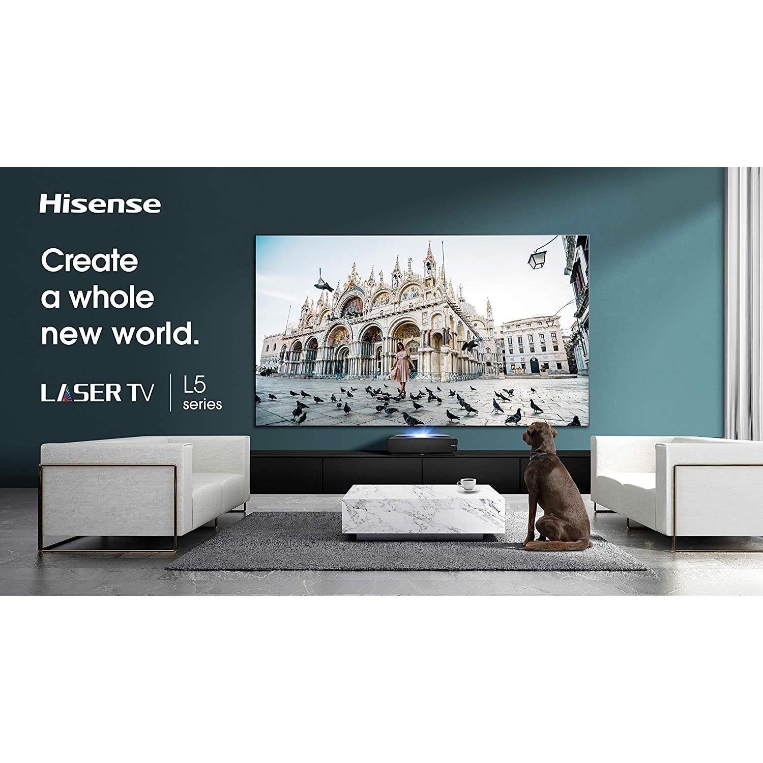 Hisense 100-Inch Class L5 Series 4K UHD Android Smart Laser TV with HDR 100L5F Home Theater Cinema Bundle with 100" ALR Screen + Deco Gear Pack of 3 HDMI Cables and TaskRabbit Installation Services