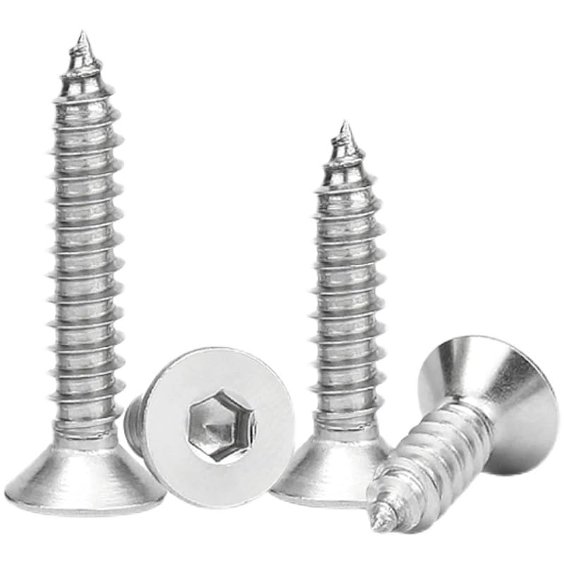 Hexagon Socket Screws 304 Stainless Steel Flat Head Hexagon Socket self-Tapping Screws countersunk Head Wood Screws (Color : M5*12 100pcs)