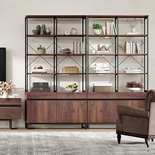 WAMPAT 2 PCS of 73" Tall Bookshelf with Storage Cabinet,5 Tier Industrial Standing Display Bookcase for Home & Office