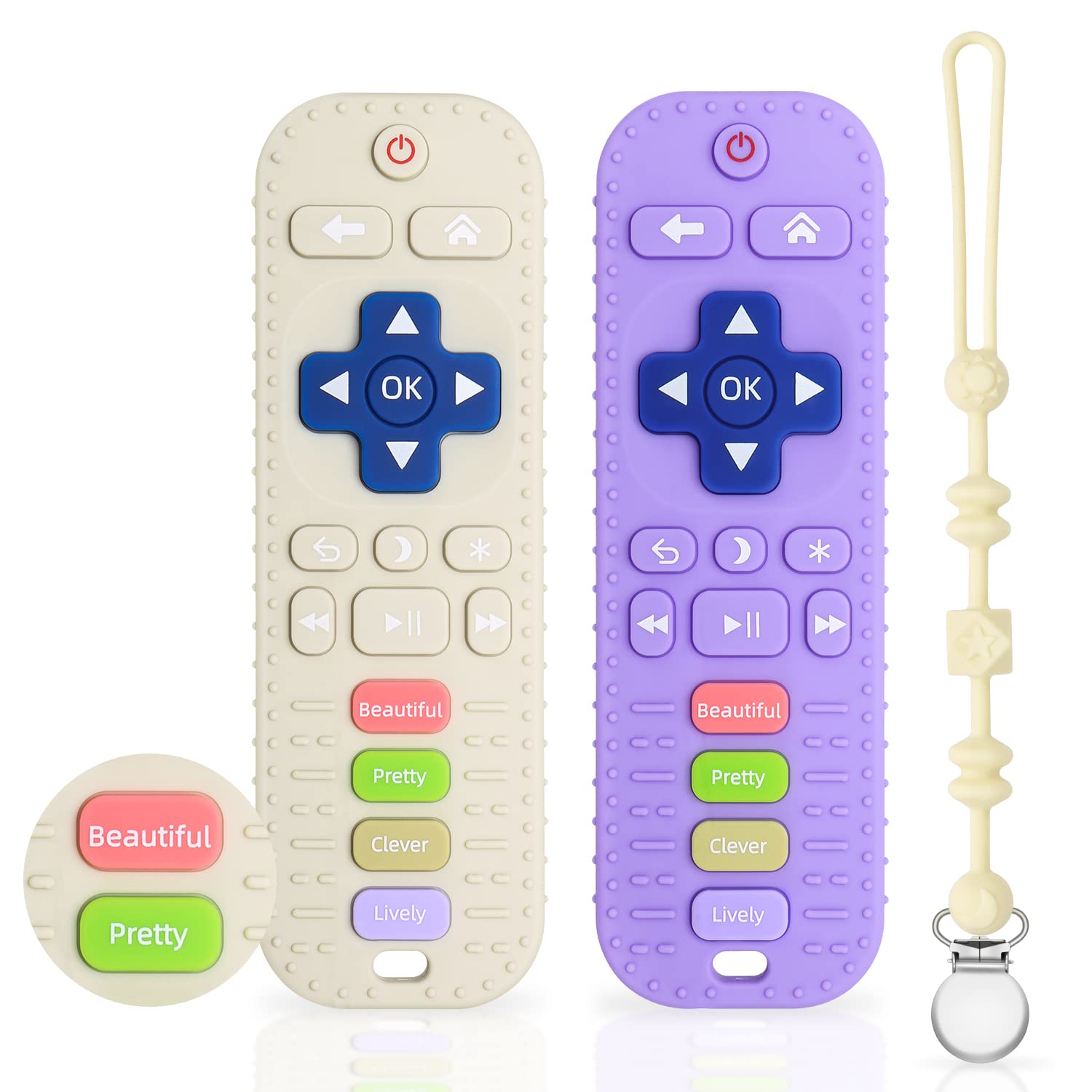 Qinerle Silicone Baby Teether Toys,TV Remote Control Shape,Infant Sensory Toy for Babies Teething Toys 6-12 Months