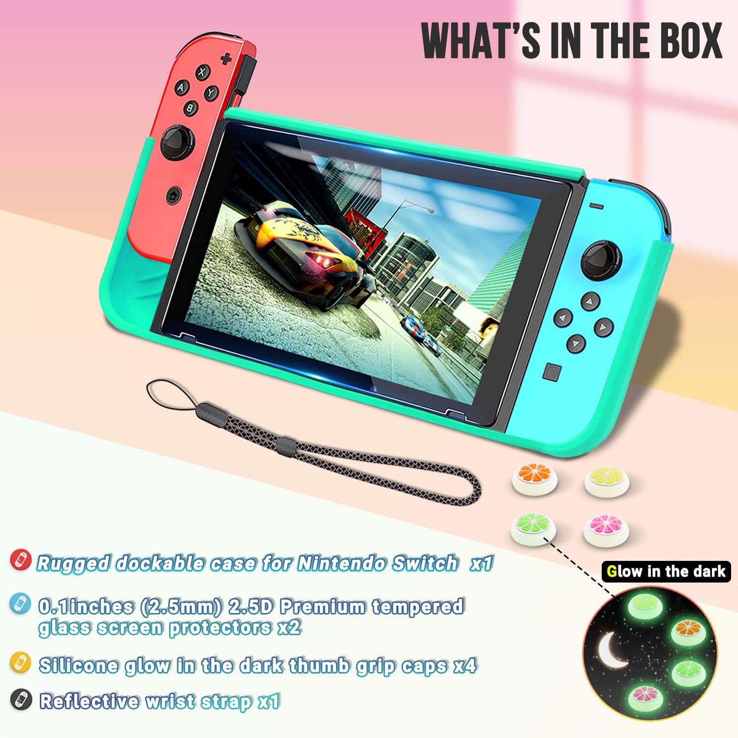 Innoc Switch Case Dockable Case for Nintendo Switch with Screen Protector and Thumb Caps, Ergonomic TPU Grip Ultra-Thin Protective Case for Nintendo Switch (Black)