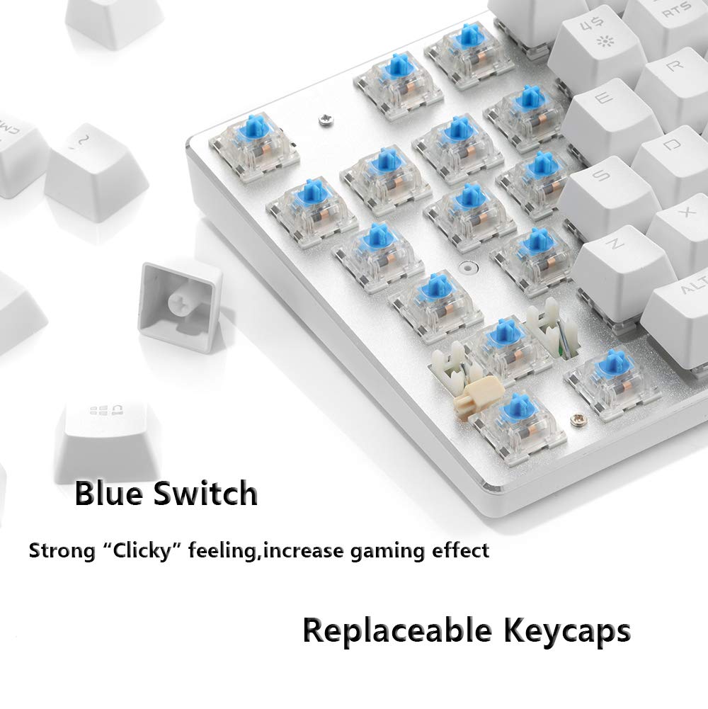 HiveNets 87 Keys Mechanical Gaming Keyboard US Layout Blue Switches Anti Ghosting with LED Breathing Backlit (White)