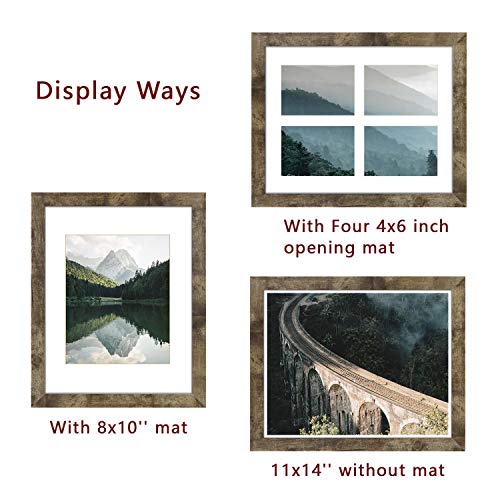 Hap Tim 11x14 Picture Frame Set of 2,Each Carbonized Black Wood Pattern Frame with 2 Mats,Display 8x10 or Four 4x6 Photos with Mat,11x14 Picture Without Mat for Wall Display