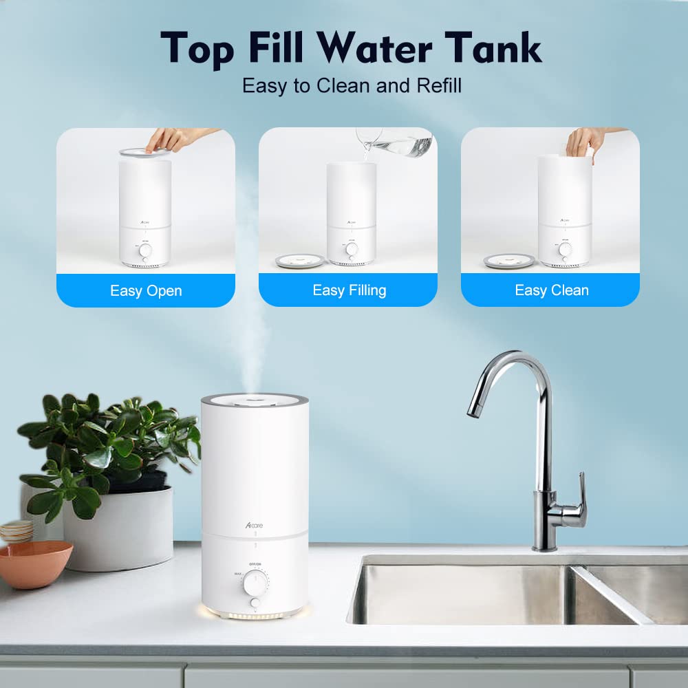 Home Humidifier 1L for Bedroom, 1000ml Essential Oil Diffuser, Top Fill Design Cool Mist Humidifier for Small Room, Living Room, Quiet for Baby Room, Knob