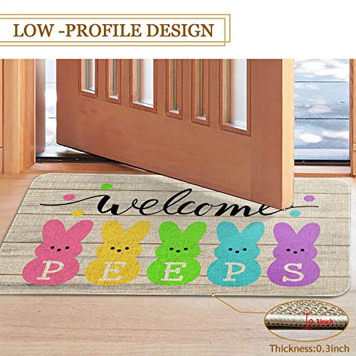 Roszwtit Easter Door Mat 30 X 17 Inch Easter Bunny Welcome Peeps Doormat Indoor Outdoor Entrance Floor Mat Non Slip Easter Decor Rubber Mats