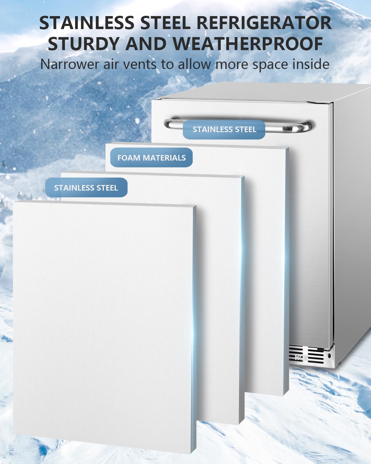 Hck Outdoor Beverage Fridge, 4.1 Cu.Ft. Capacity, Compact Freezerless, Multiple Temperature Settings, Flexible Storage Options, Built-in Lighting