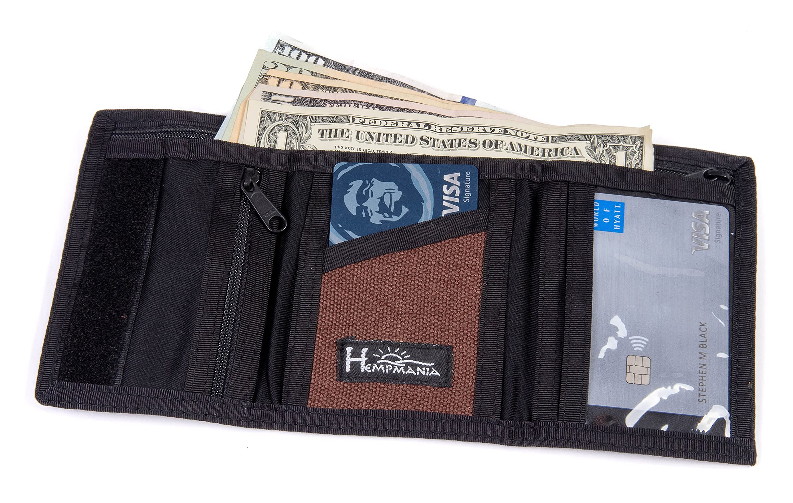 Hempmania Hemp Eight Compartment Tri-fold Wallet – Black – One Size