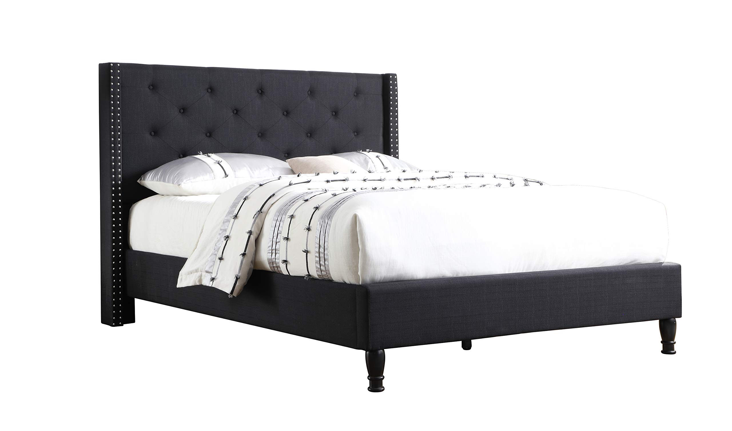 Home Life Linen Upholstered Platform Bed - Cloth Platform Bed with 51” Tall Headboard - Durable Wooden Slat Design - Easy To Assemble - Mattress Support - No Box Spring Needed - Full Size, Black
