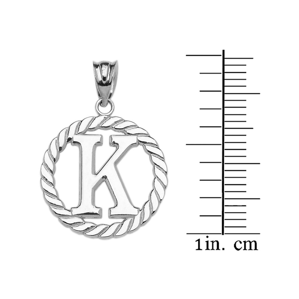 High Polish 925 Sterling Silver Roped Circle "K" Initial Charm Pendant