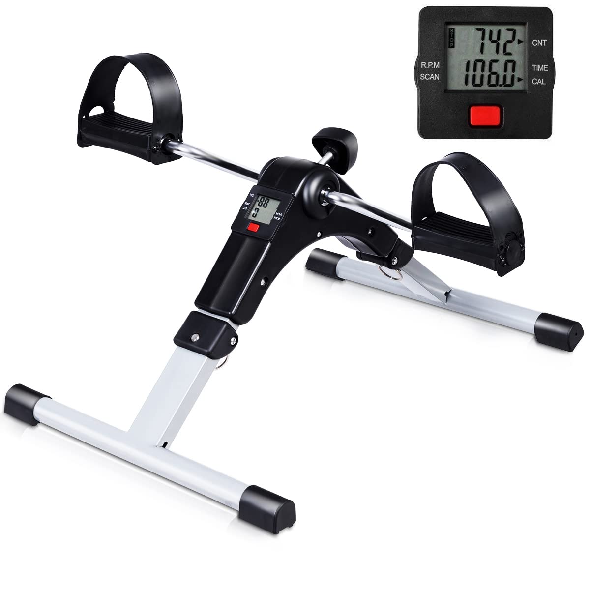 GYMAX Under Desk Bike Pedal Exerciser, Folding Mini Foot/Arm/Leg Pedal Exerciser with LCD Monitor & Adjustable Resistance, Fully Assembled Floor Pedal Exerciser