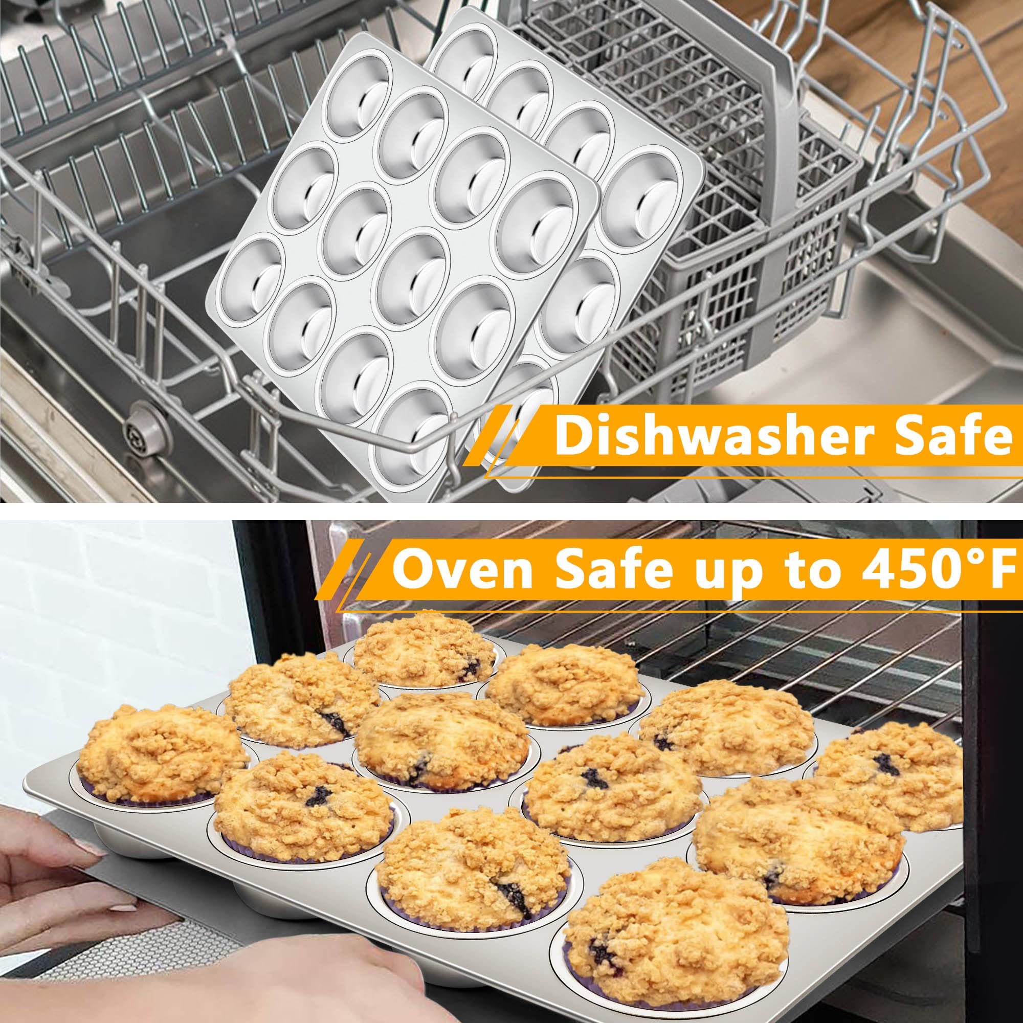 Homikit Muffin Pan Set of 2, Stainless Steel Cupcake Tin Pans with 12 Regular Size Cups for Oven Baking, Deep Metal Muffin Tray Molds Great for Home Kitchen, Rust Free, Dishwasher Safe