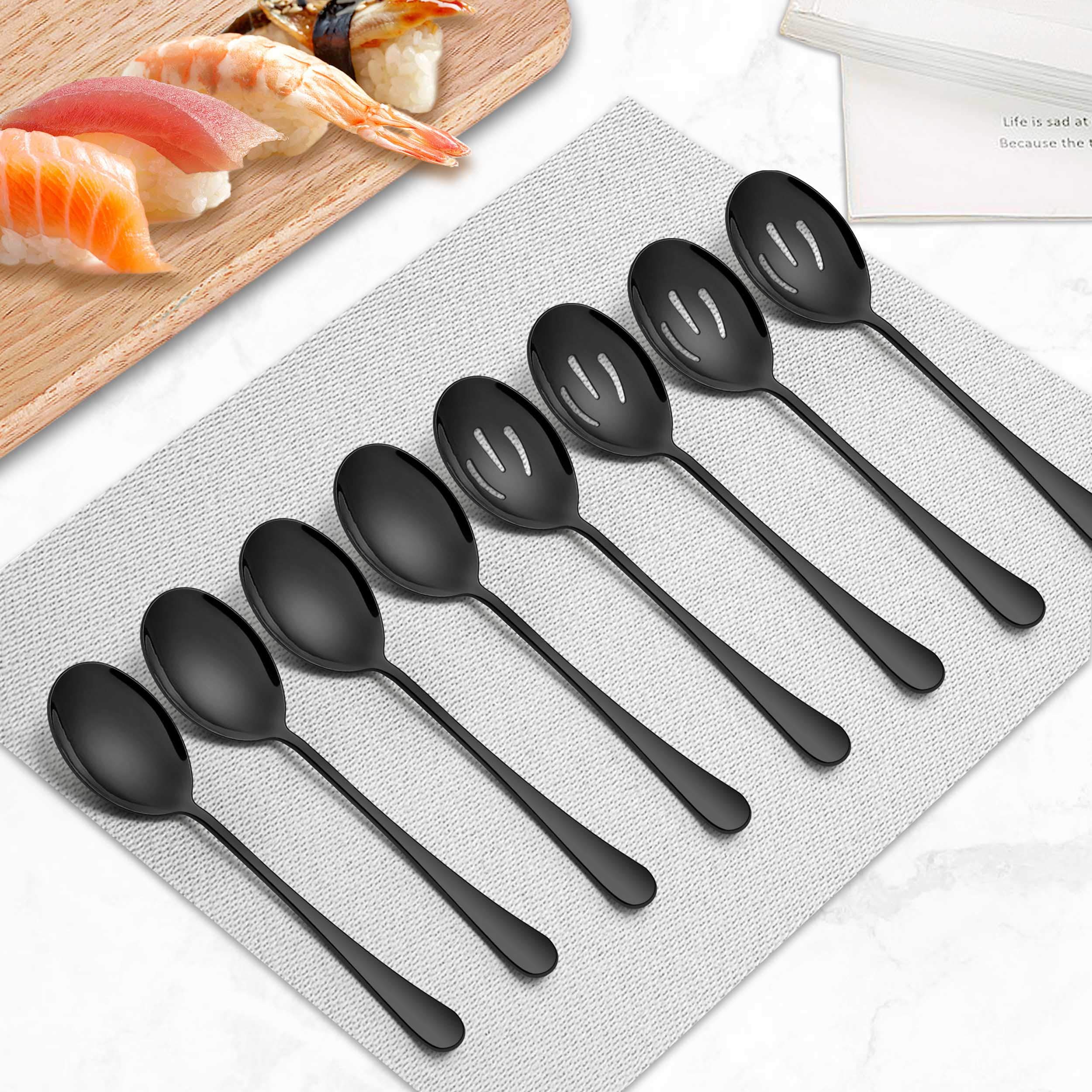 Homikit Stainless Steel 4 Copper Serving Spoons, 4 Copper Slotted Serving Spoons, Metal Buffet Dinner Party Banquet Restaurant Catering Serving Utensils, Mirror Polished, Dishwasher Safe