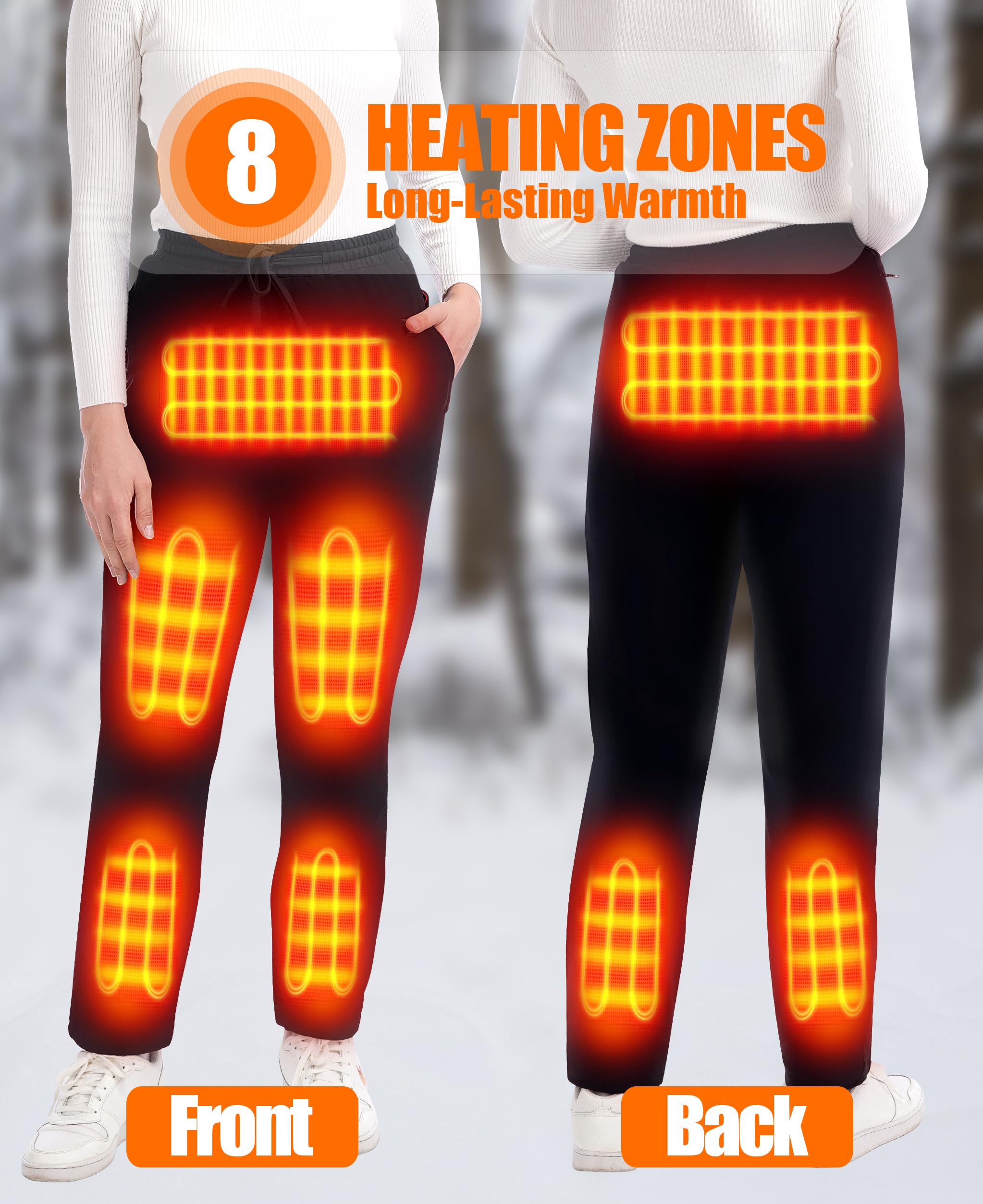 HEATEDTEK Women Heated Pants - Warm Heating Pants for Womens, 8pcs Heating Pads, 3 Temperature Control (Without Battery) Black