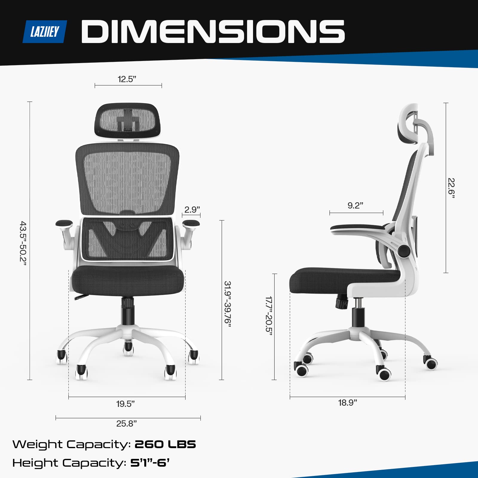 Home Office Desk Chairs Ergonomic Chair with Lumbar Support Flip Up Arms Mesh Computer Chair with Comfortable Wide Seat Adjustable Headrest (White)