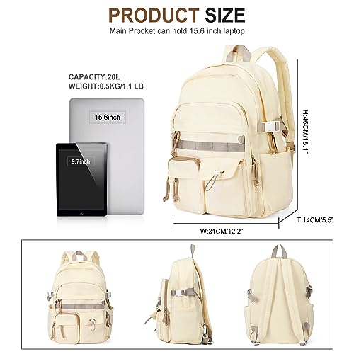 weradar Lightweight Backpack For School Teens Girls,Cute 15.6 Inch Laptop Bookbag,Water Resistant College Backpack For Women,Middle School Bag Casual Travel Daypacks(beige)