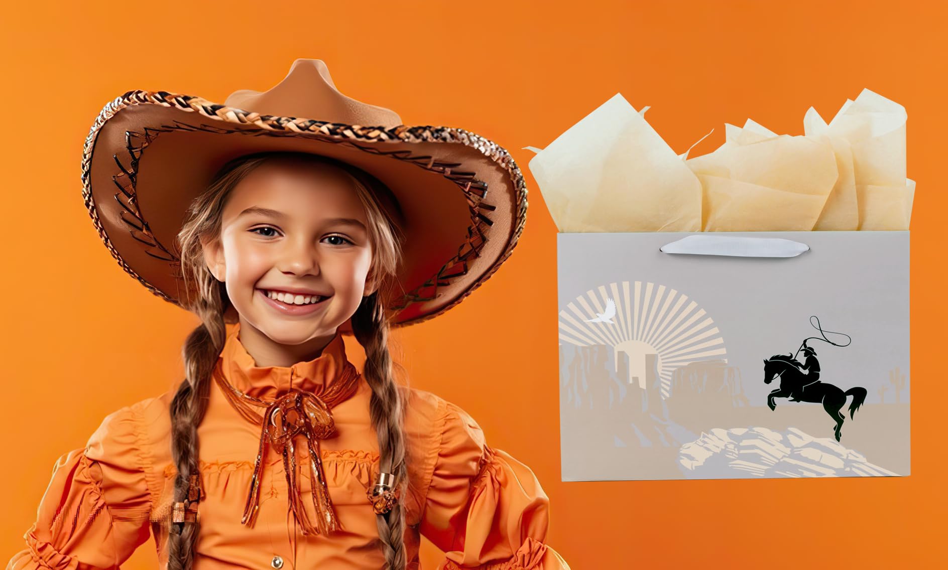 ysmile Cowboy Gift Bag for Men Boy, 13" Large Paper Bag Wrapping Tissue, Single 1 Pack