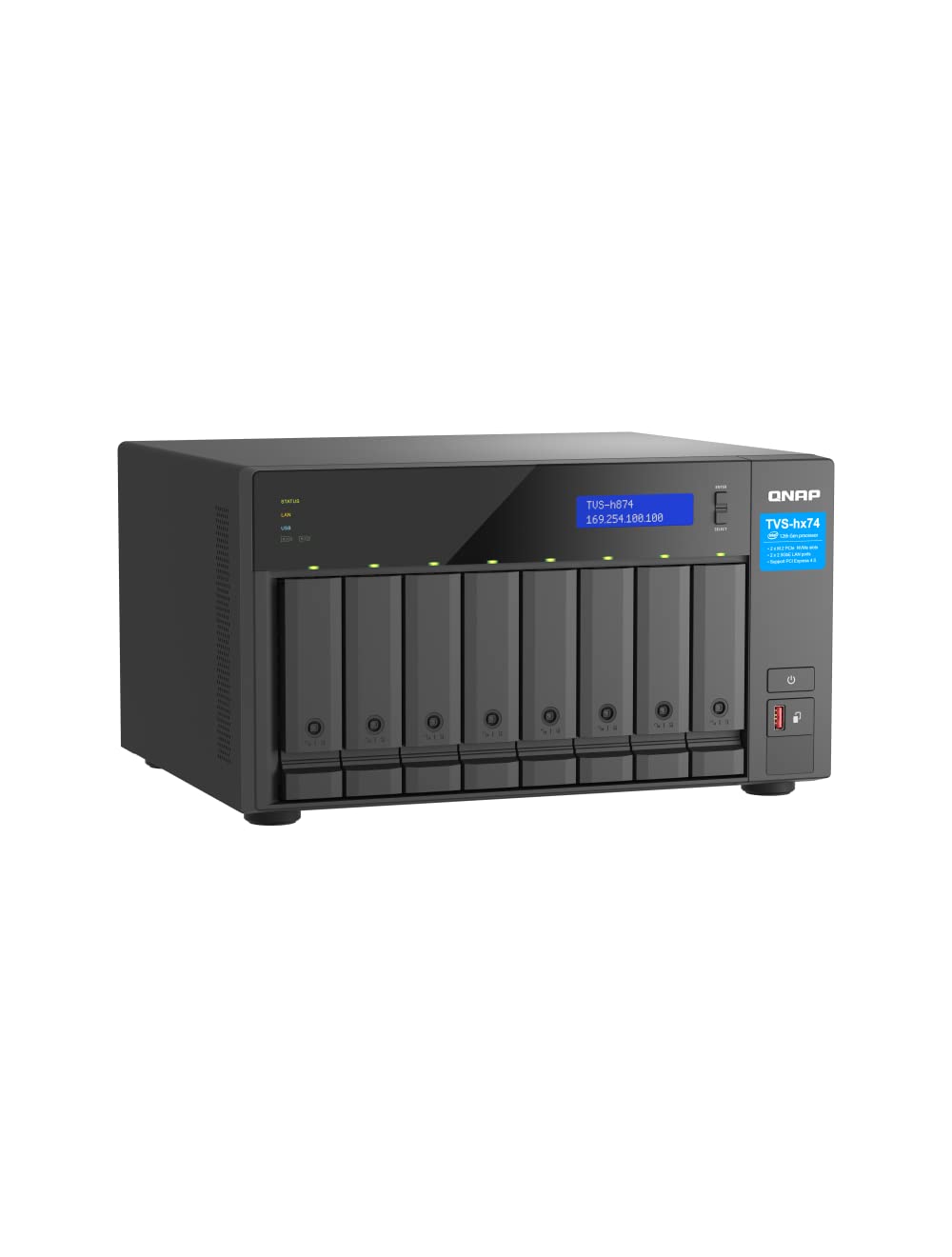 QNAP TVS-h874-i5-32G-US 8 Bay High-Speed Desktop NAS with M.2 PCIe Slots, 12th Gen Intel Core CPU, up to 64GB DDR4 RAM, 2.5 GbE Networking and PCIe Gen 4 expandability (Diskless)