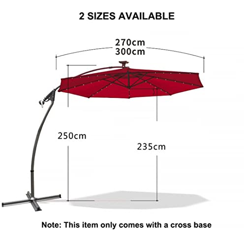 ZJDU Solar Patio Umbrellas,Solar LED Offset Patio Umbrella,Led Lighted Outdoor Table Market Umbrella, with Push Button Tilt/Crank,8 Ribs, for Garden, Lawn, Deck, Backyard & Pool,Brown,2.7m