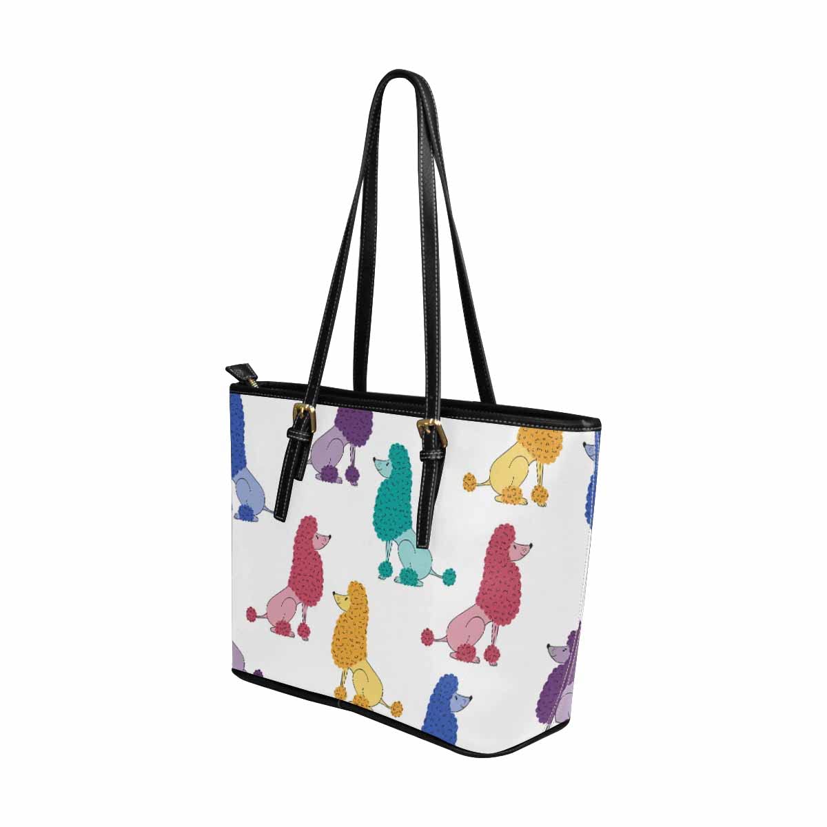InterestPrint Cute Colorful Poodle Dog Custom PU Leather Totes Top Handle Casual Shoulder Bags