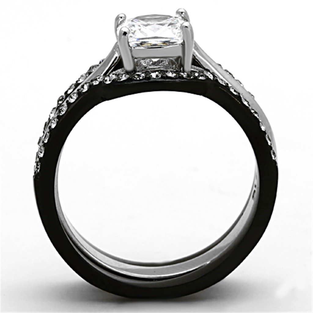 His & Hers 4 PCS Black IP Stainless Steel CZ Wedding Ring Set/Mens Matching Band-SIZE W5M11