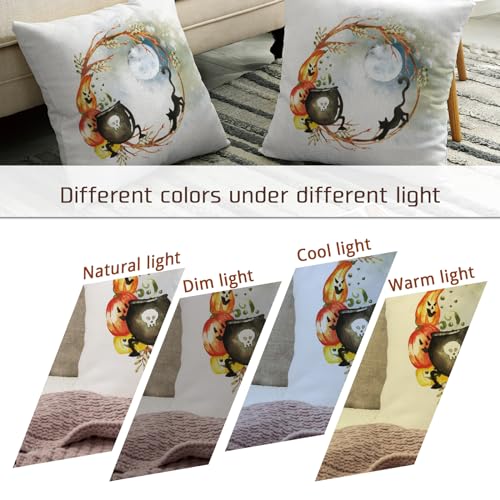 Halloween Moon Pillow Covers Cute Ghost Pumpkin Moon Couch Decorative Washable Soft Linen Pillow Covers Pack of 2 Living Room Bedroom Dorm,White,18x18 Inch