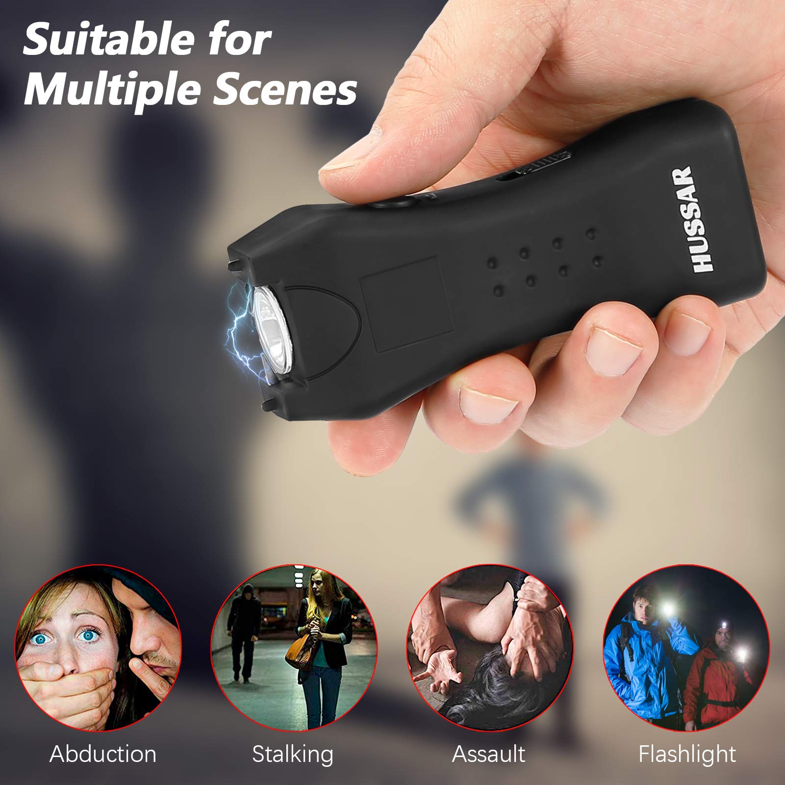 Hussar 618 Stun Gun for Self-Defense, Rechargeable with LED Flashlight, Powerful 1.60 µC Charge with Safety Switch, and Belt Holster