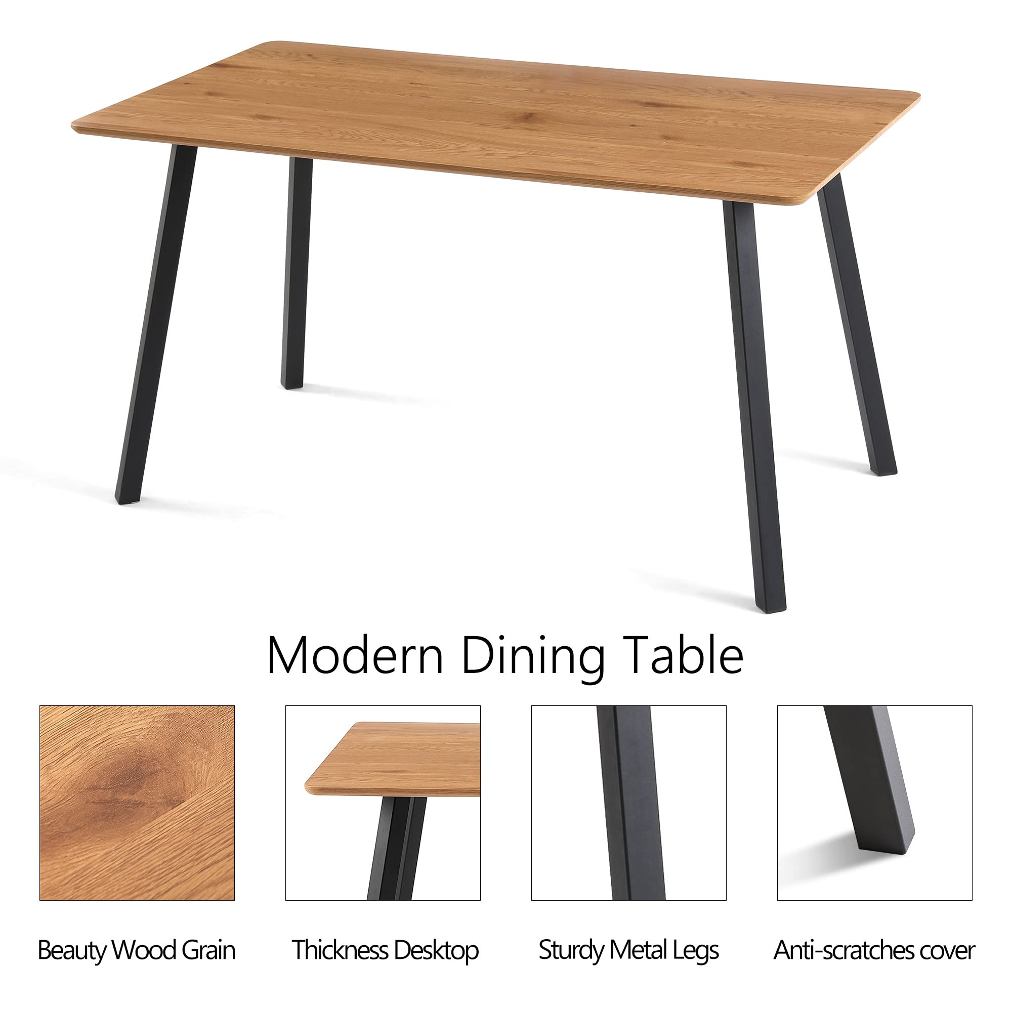 Homedot 4 Pieces Dining Room Set for 4, Modern Engineered Wood Table Rectangular with Upholstered Arm Chair Ergomic Design and Elegant Velvet Bench for Home,Kitchen,Dining, Sturdy Metal Legs Design