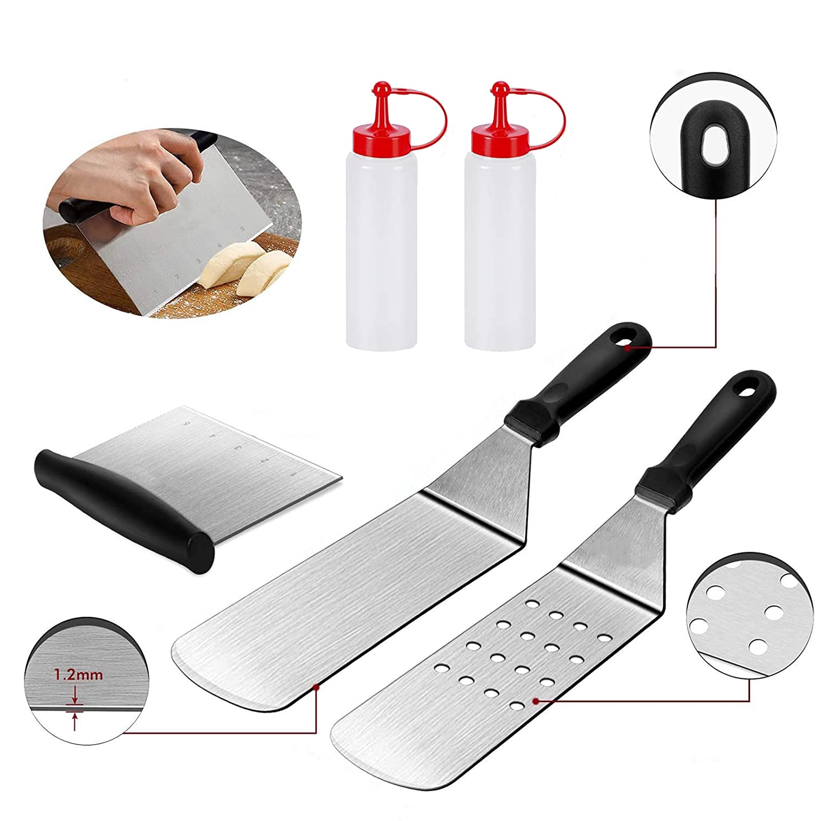 HKARIM Griddle Accessories Kit, Flat Top Grill Tools Set for Blackstone and Camping Cooking Chef, Outdoor BBQ Grill Accessories (8 Pcs)