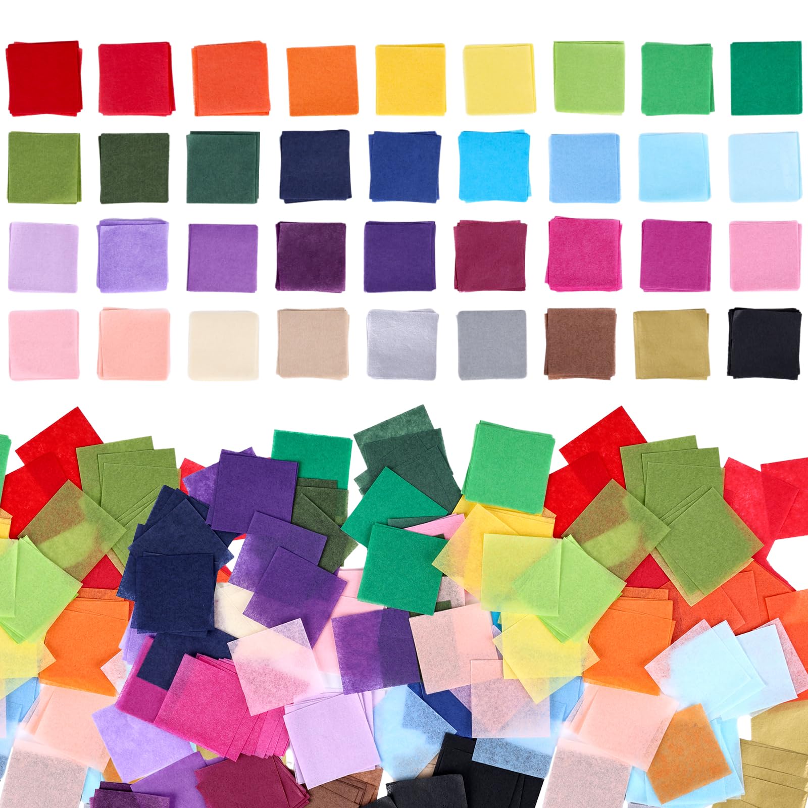 Shindel 7200 Sheets Square Tissue Paper, 1 Inch Art Rainbow Confetti Paper Bulk 40 Multicolor Tissue Mosaic Squares for Kids Collage Crafts DIY Projects