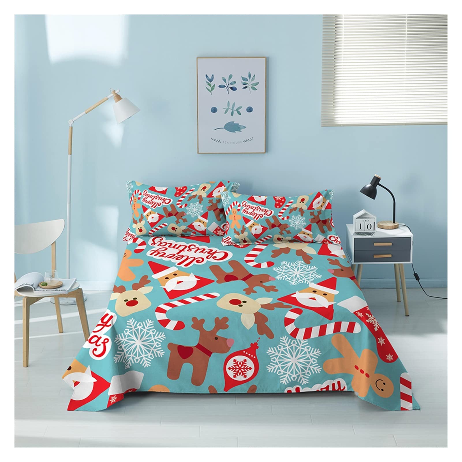 HASMI Bedding Set 3PCS Christmas Theme Soft Microfiber Bed Sheet Set 3D Printed Christmas Beding Set with Pillowcase Does Not Include Duvet Cover Full Bed Set (Color : Color 4, Size : 3PCS 259x167cm)