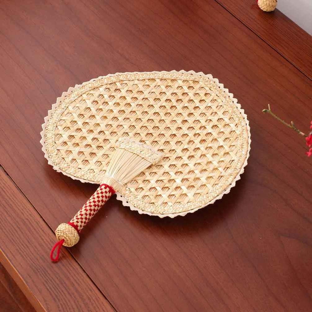 IMIKEYA NOLITOY Natural Raffia Fans Handmade Knitted Leaf Fan Summer Cooling Fan Wheat Straw Handheld Fan for Elderly Size 1(Heart)