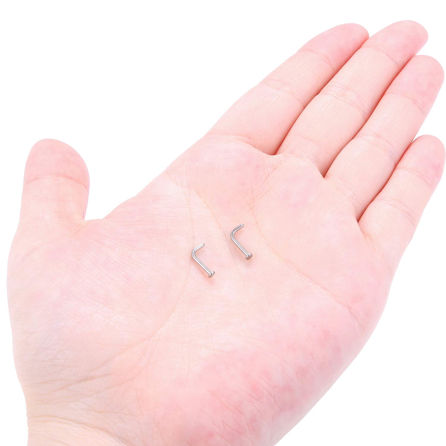 Hoeudjo 18G Grade 23 (G23) Titanium Nose Studs Ring L-Shaped Piercing Jewelry for Women Men