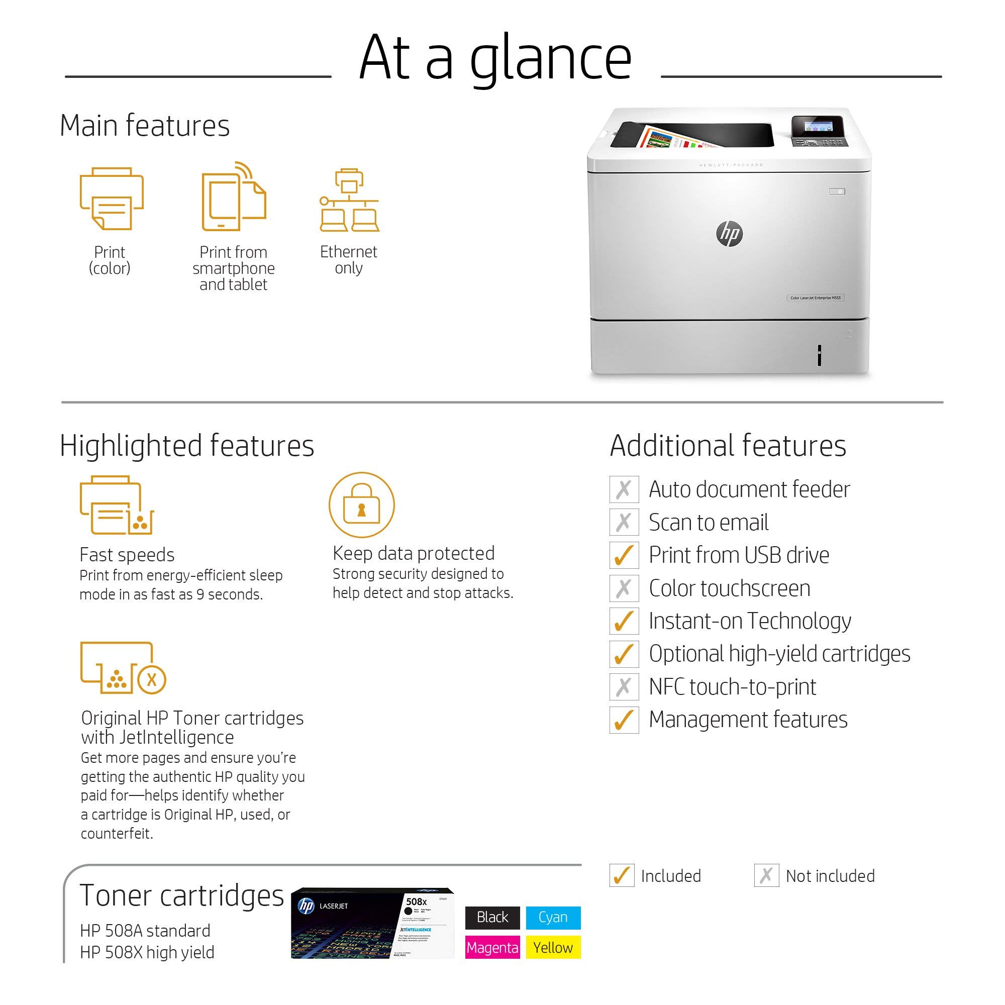 HP LaserJet Enterprise M553n Color Laser Printer with Built-in Ethernet (B5L24A) (Renewed)
