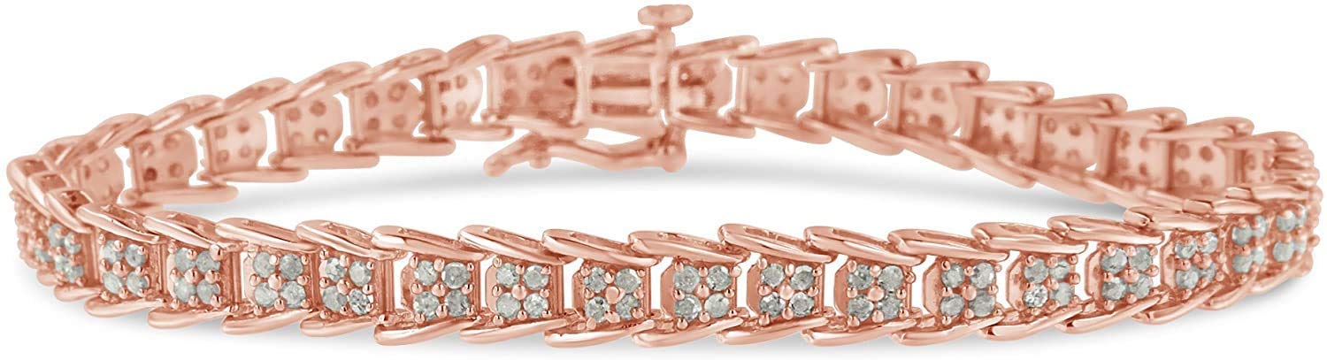 Haus of Brilliance 10K Rose Gold over .925 Sterling Silver 2.0 Cttw Diamond Fan-Shaped Overlapping Link Tennis Bracelet (I-J Color, I3 Clarity) - 7"