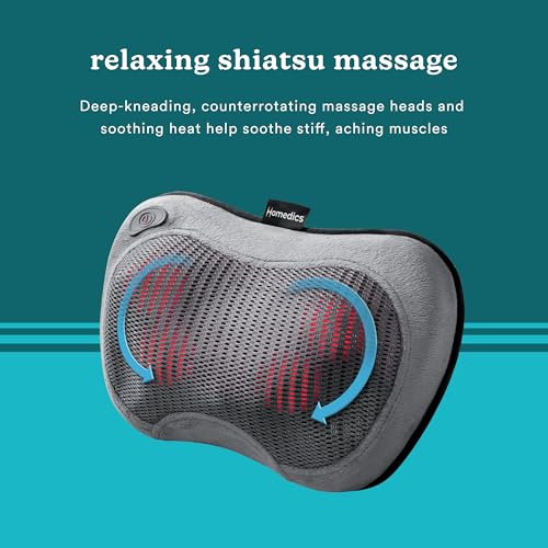 Homedics Cordless Shiatsu All-Body Massage Pillow with Soothing Heat, Reverse Function, Rechargeable Battery, and Integrated Controls âLightweight