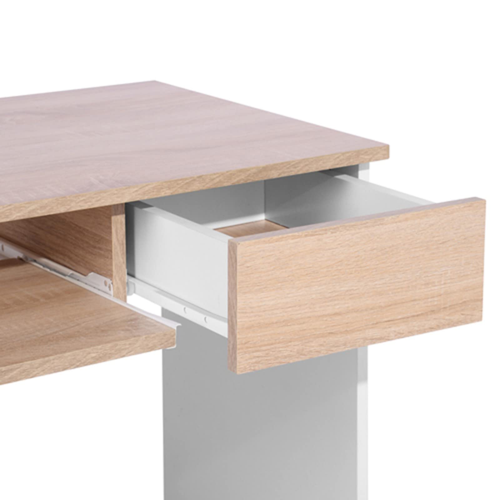 HEMOTONE Wooden Computer Desk with 1 Drawer and 1 Keyboard Tray, Industrial Style Home Office Study Desk Rectangular Writing Desk(Color:Oak)