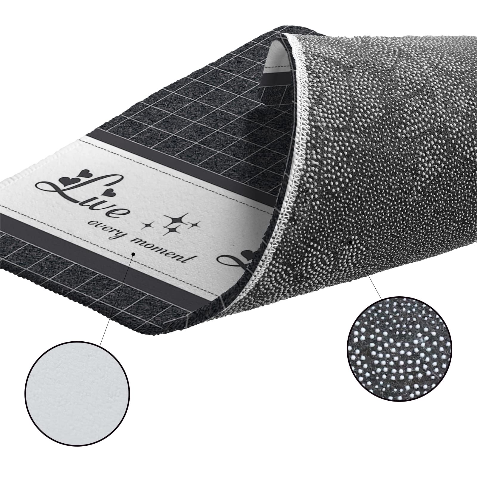 Live Love Laugh Grey Kitchen Rugs and Mats 2 Pieces Set, Gray Checkered Wall Art Modern Non Slip Floor Mat for Sink Laundry, Cushioned Anti-Fatigue Comfort Mat for Kitchen (24"x36"+20"x71")