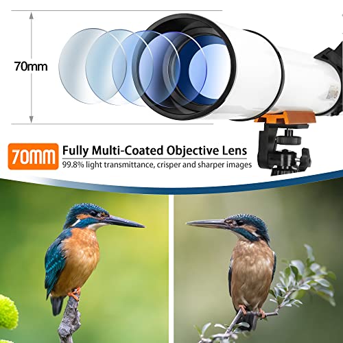 Telescope for Kids&Adults Astronomy Beginners, German Technology AZ Mount Astronomical Refracting Telescope, 70mm Apterure 500mm Focal Length(20X-150X),with Red-dot finder&Phone Adapter&Waterproof Bag