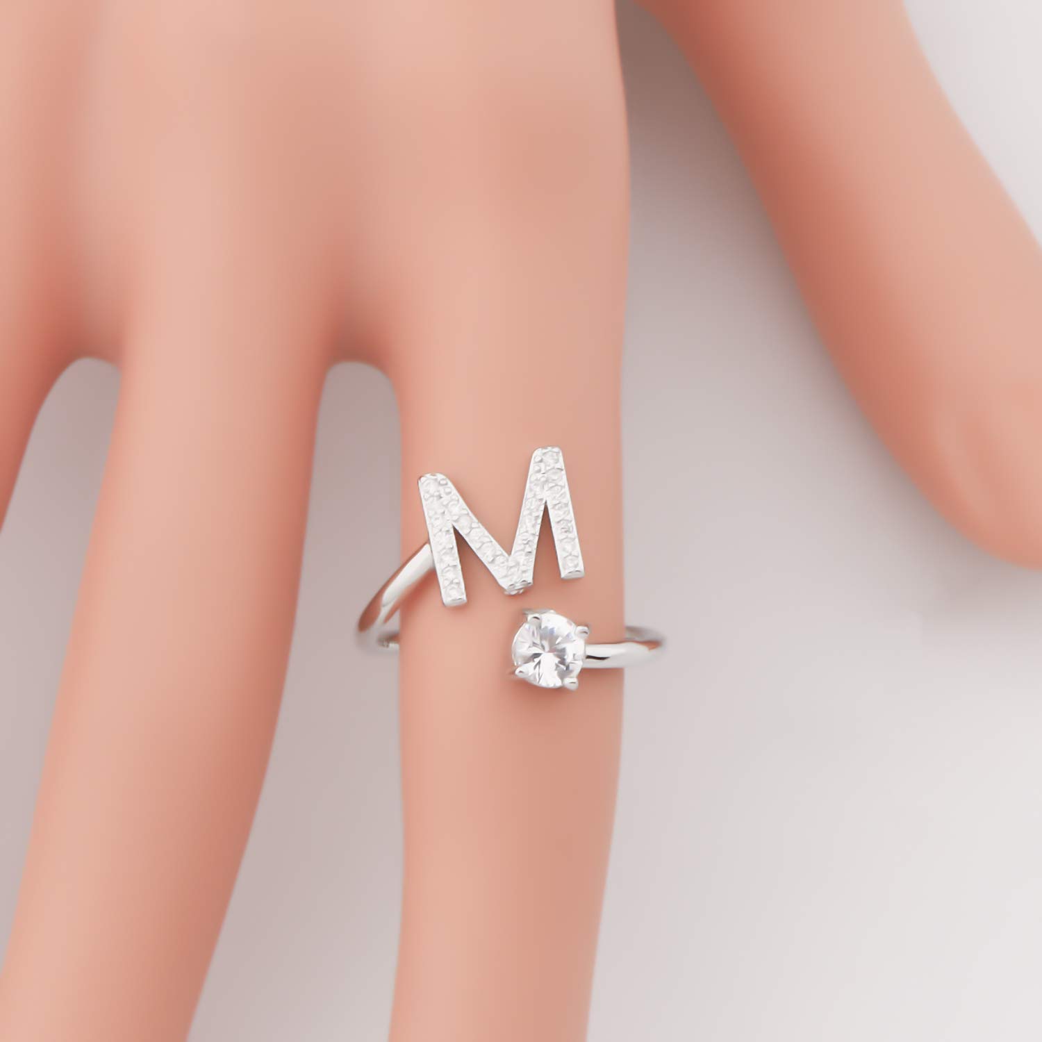 HOLLP 26 Initial Letter Alphabet Cuff Ring Adjustable A-Z Stackable Ring Lovers Rings Gift For Wife Girlfriend (M)