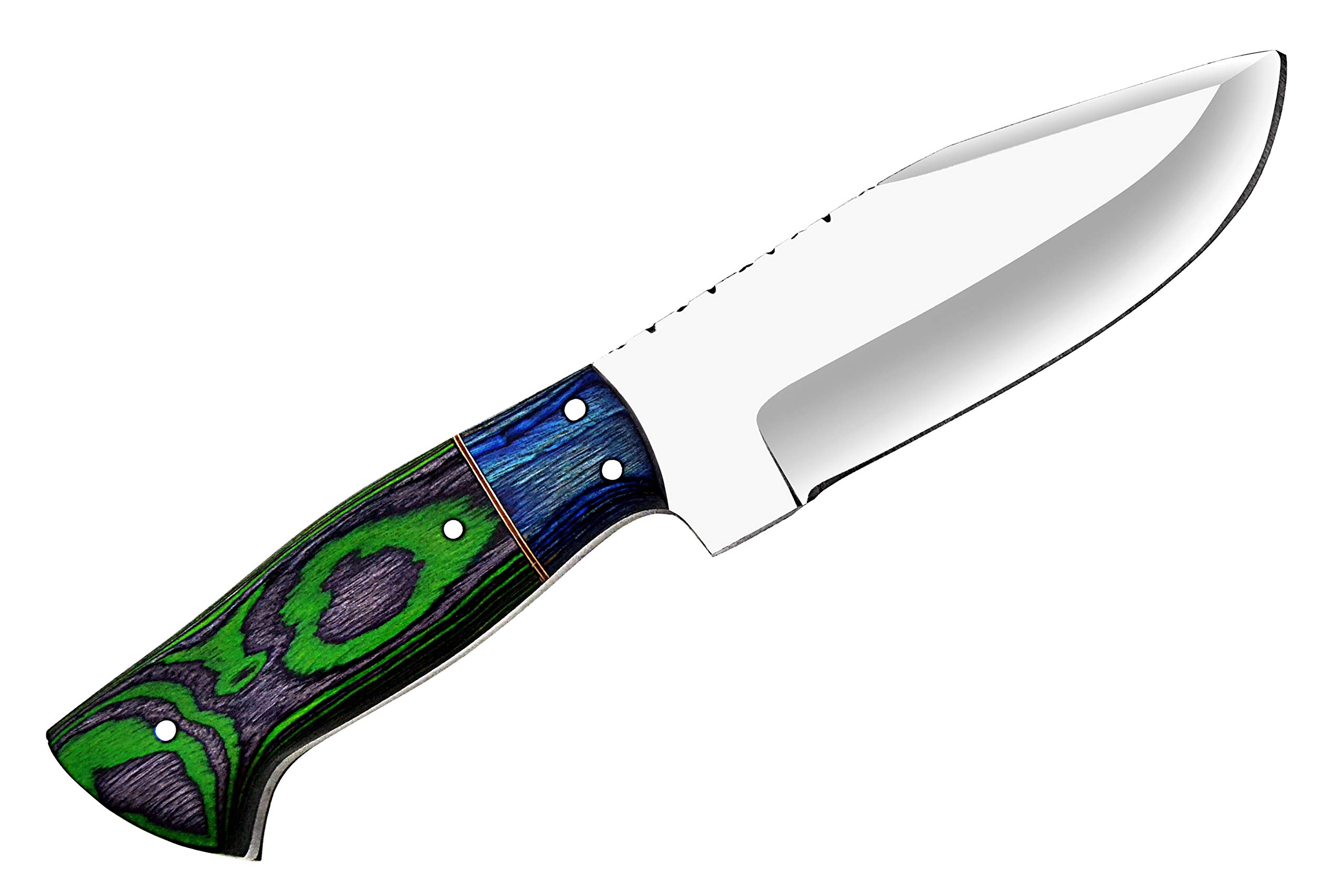 HANDSMITH 9" D2 Tools Steel Handmade Knife Full Tang Fixed Blade - High Polished Knives with Leather Sheath Green Wood Handle Ideal for Hunting, Camping and Kitchen