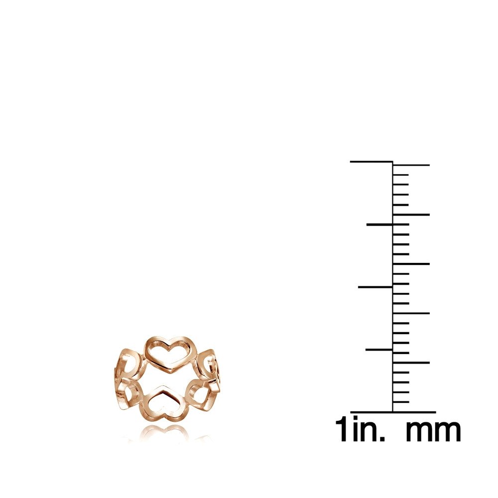 Hoops & Loops Rose Gold Flashed Sterling Silver High Polished Open Heart Eternity Band Ring, Size 7