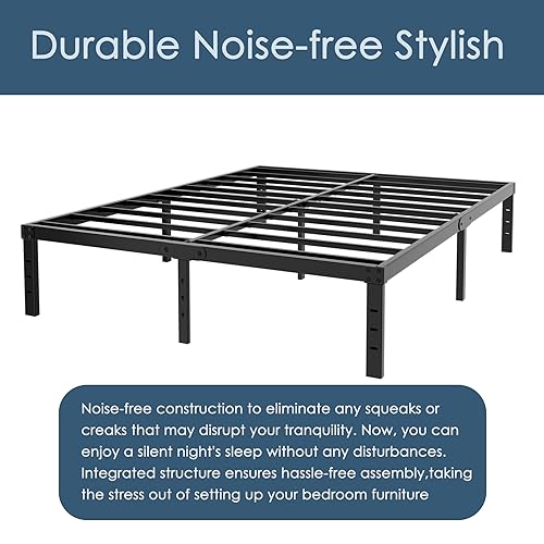 HOMUS King Size Bed Frame-Steel Slat Non -Slip 14 Inch High Mattress Foundation-No Box Spring Needed Platform/Noiseless & Squeak-less