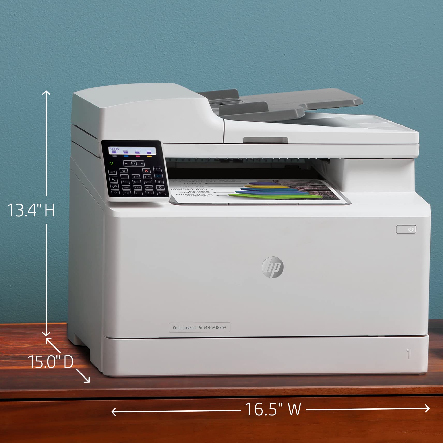 HP Laserjet Pro M183fw Wireless Color All-in-One Laser Printer, White - Print Scan Copy Fax - 16 ppm, 600 dpi, Voice-Activated, 35-Page ADF, Ethernet, Tillsiy Printer Cable