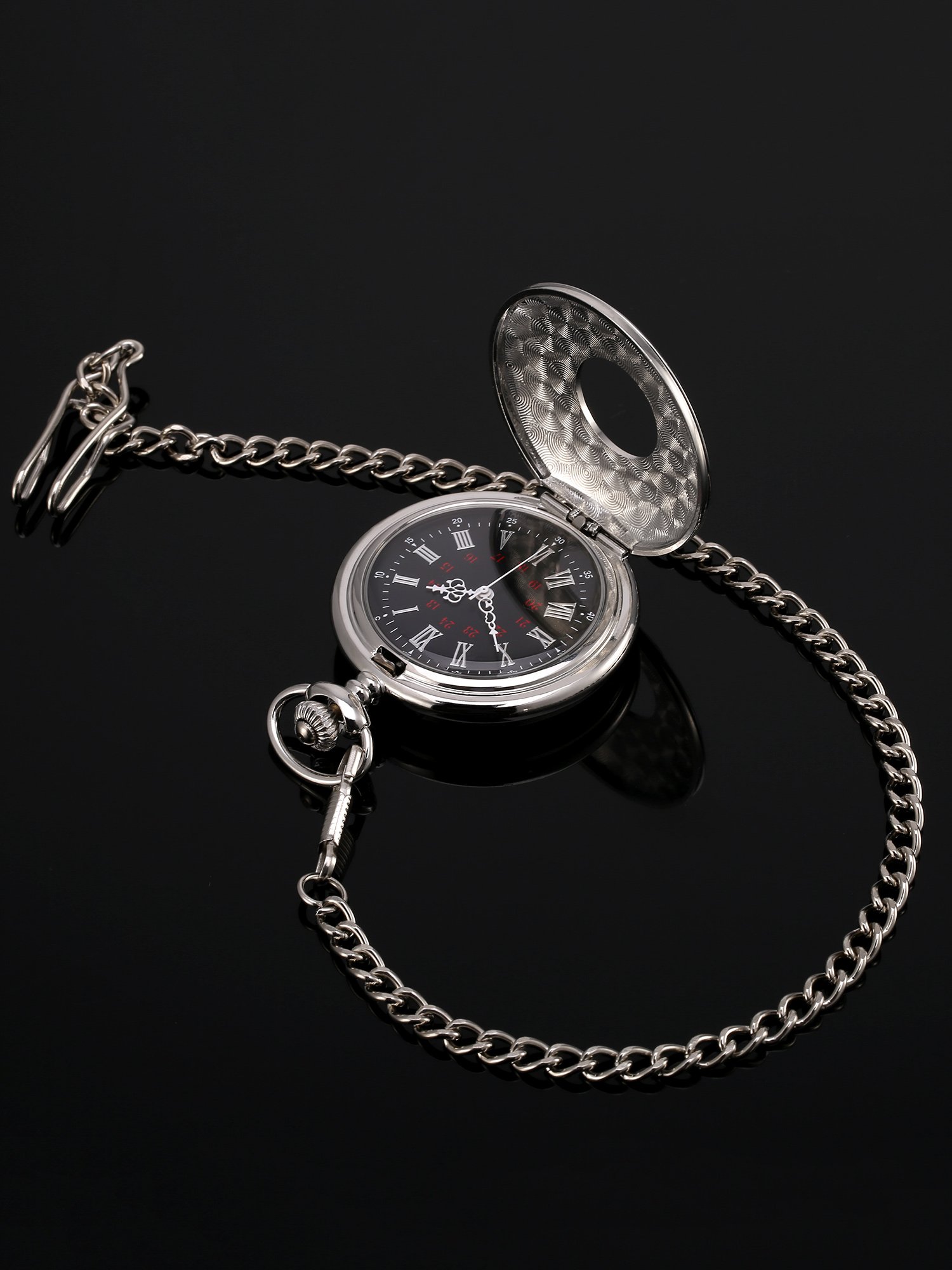 Hicarer Vintage Pocket Watch Steel Men Watch with Chain (Silver)