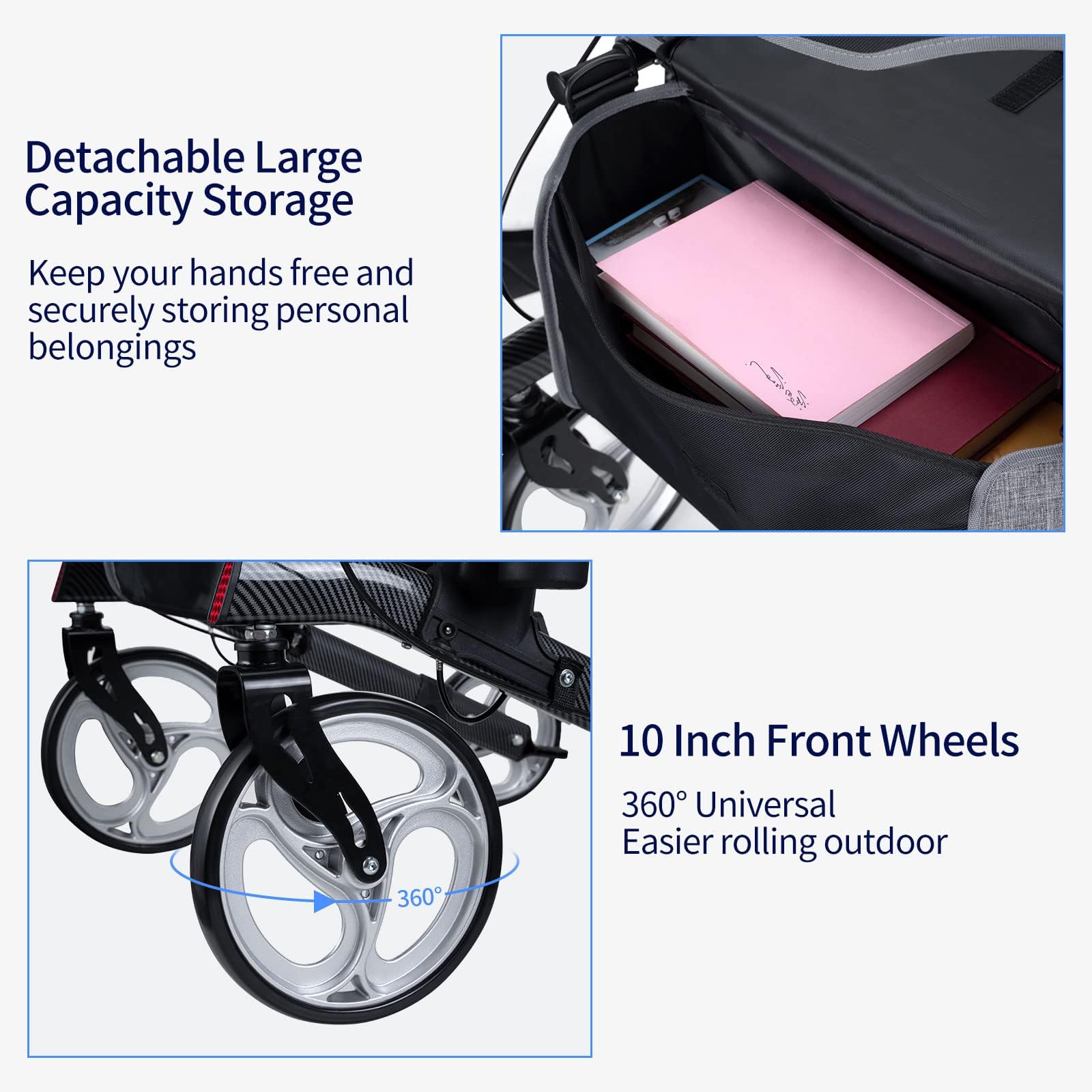 HAMED Heavy Duty Rollator Walker with Extra Wide 20" Seat, Support to 400 lbs, Double Folding Rolling Walker for Senior with 10" Wheels, Aluminum Mobility Walking Aid, Black